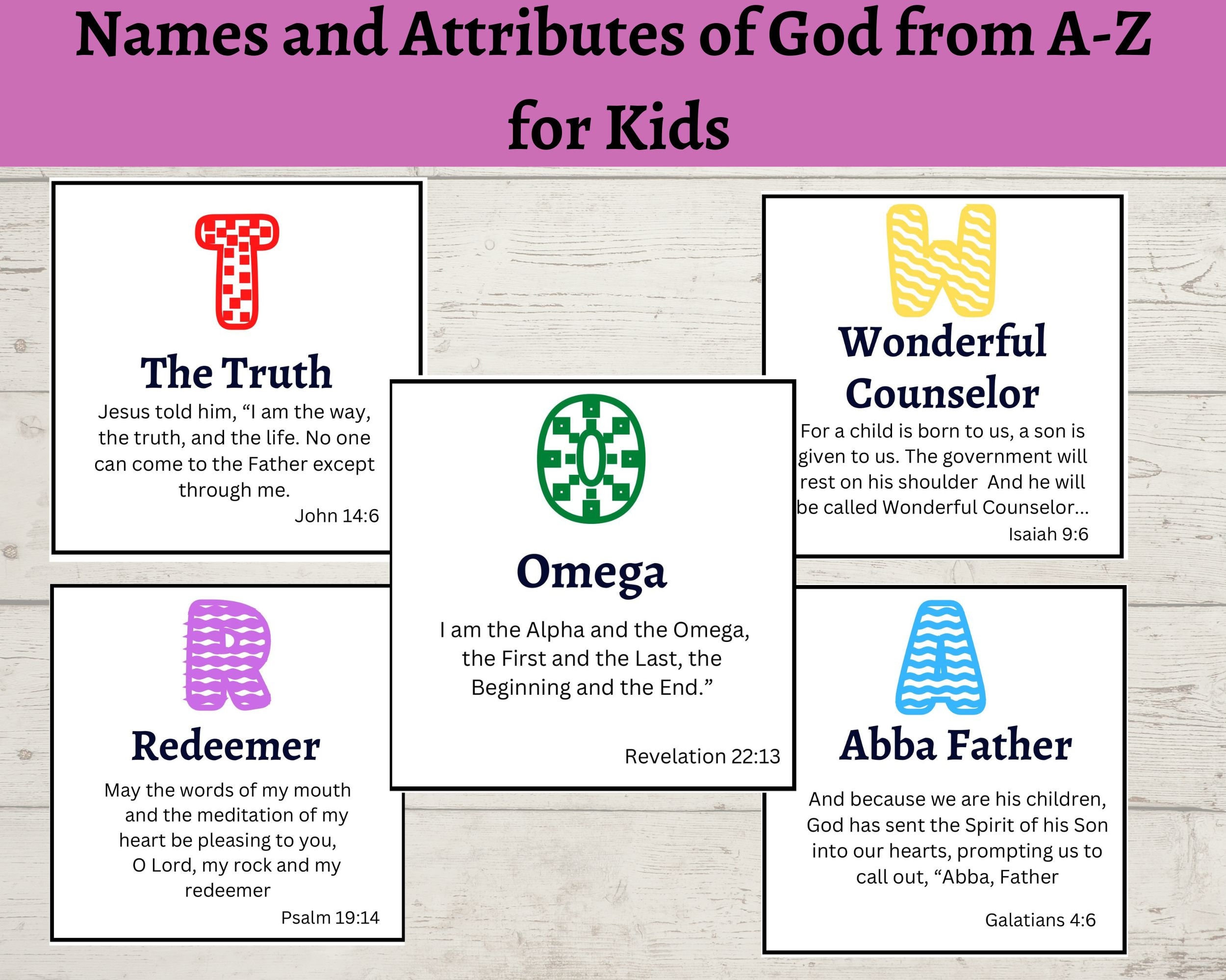 Names and Attributes of God From A-Z for Kids Notecards, Printable ...
