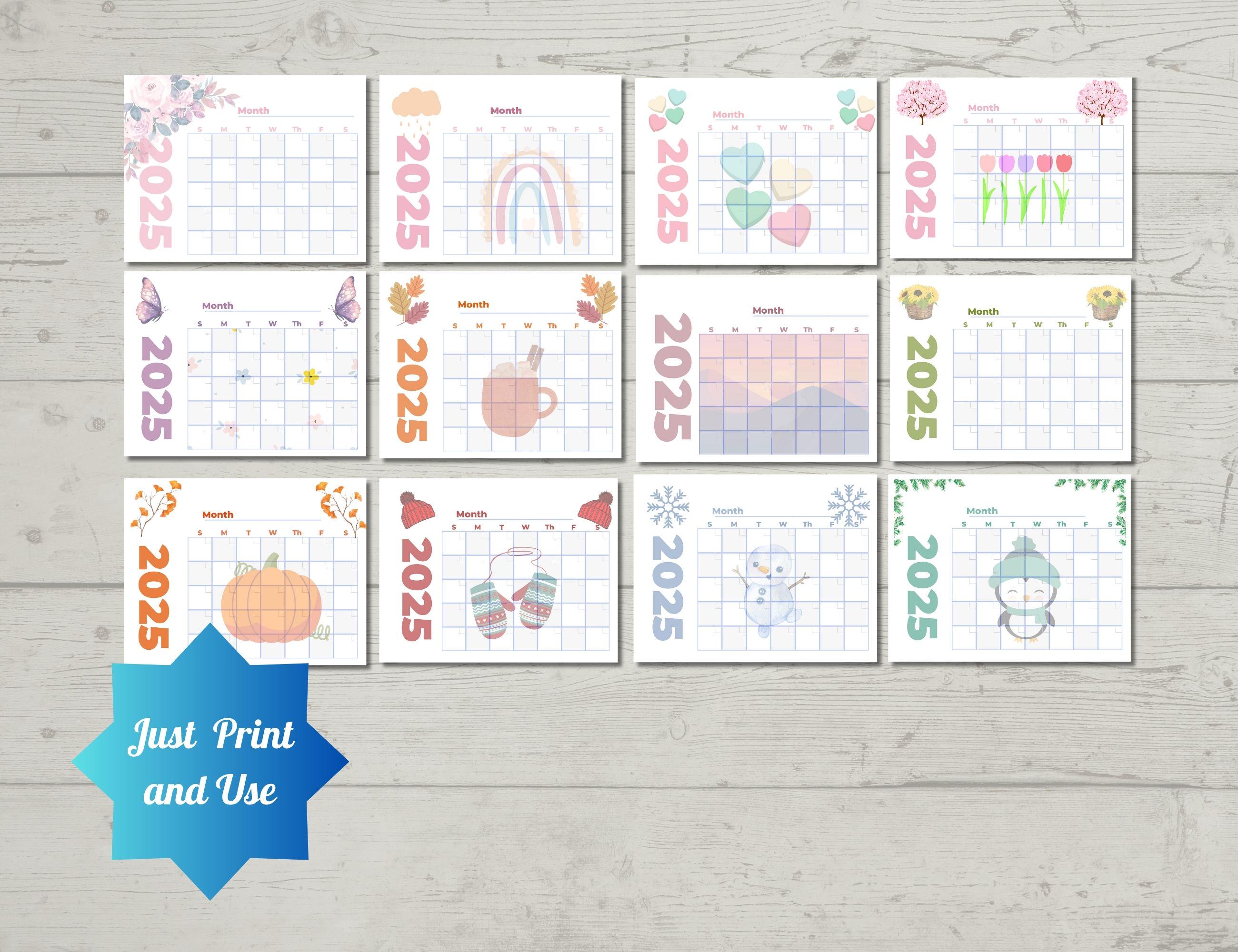 Fun 2025 Monthly Calendar Bundle, Printable Calendars, Calendars for ...