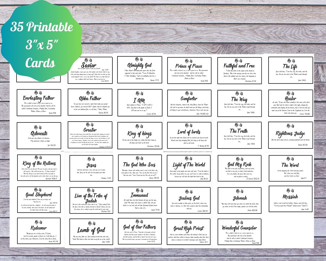 He is 35 Names and Attributes of God 3x5 Notecards, Printable Scripture ...