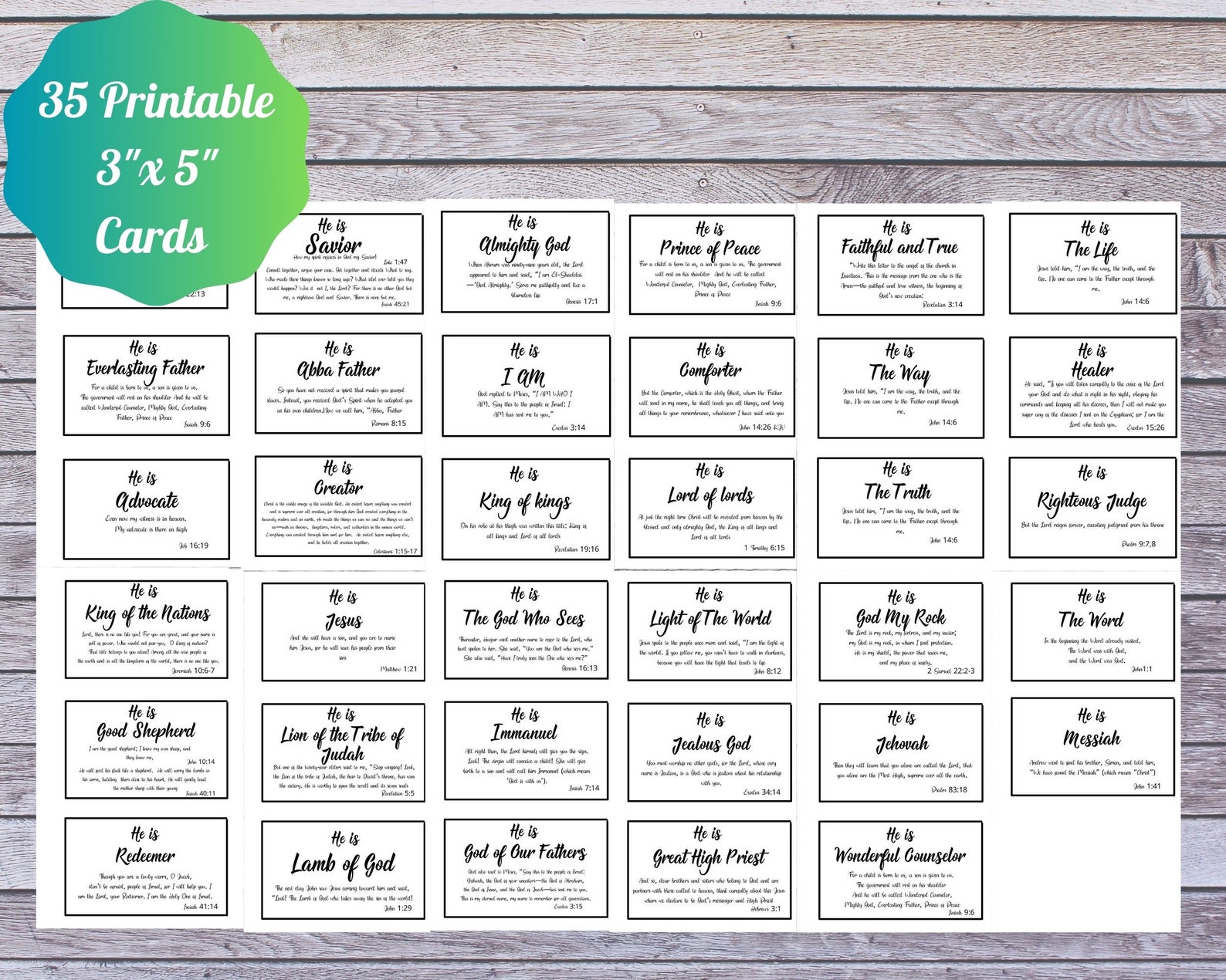 He is 35 Names and Attributes of God 3x5 Notecards, Printable Scripture ...