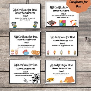 Father's Day Gift Certificates, Activities for Dad and Kids (printable ...