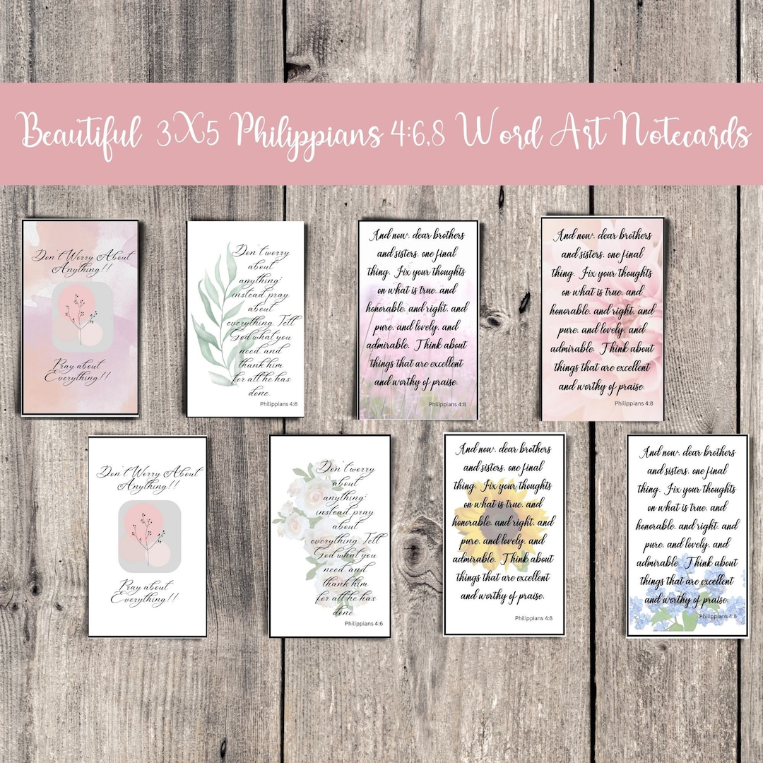 Beautiful 3x5 Philippians 4:6 and Word Art Notecards, Printable ...
