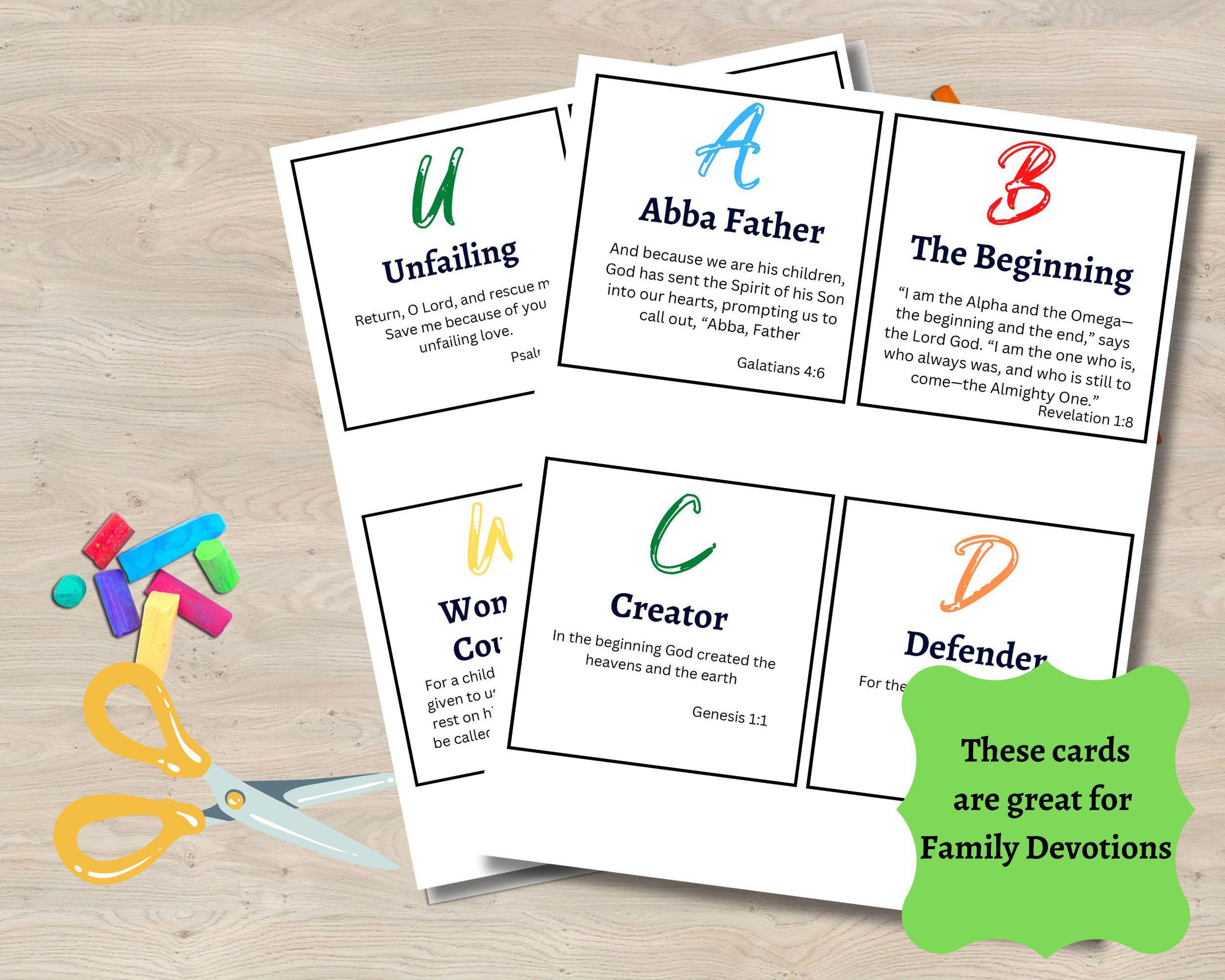 Fun Names and Attributes of God From A-Z Notecards, Printable Scripture ...