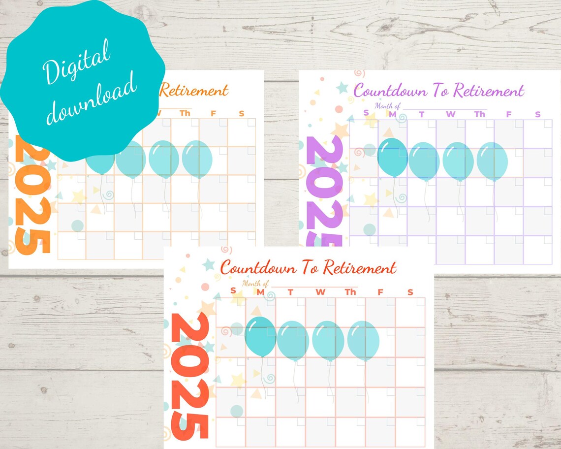 2025 Countdown to Retirement Printable Calendar, Fun Way to Count the ...