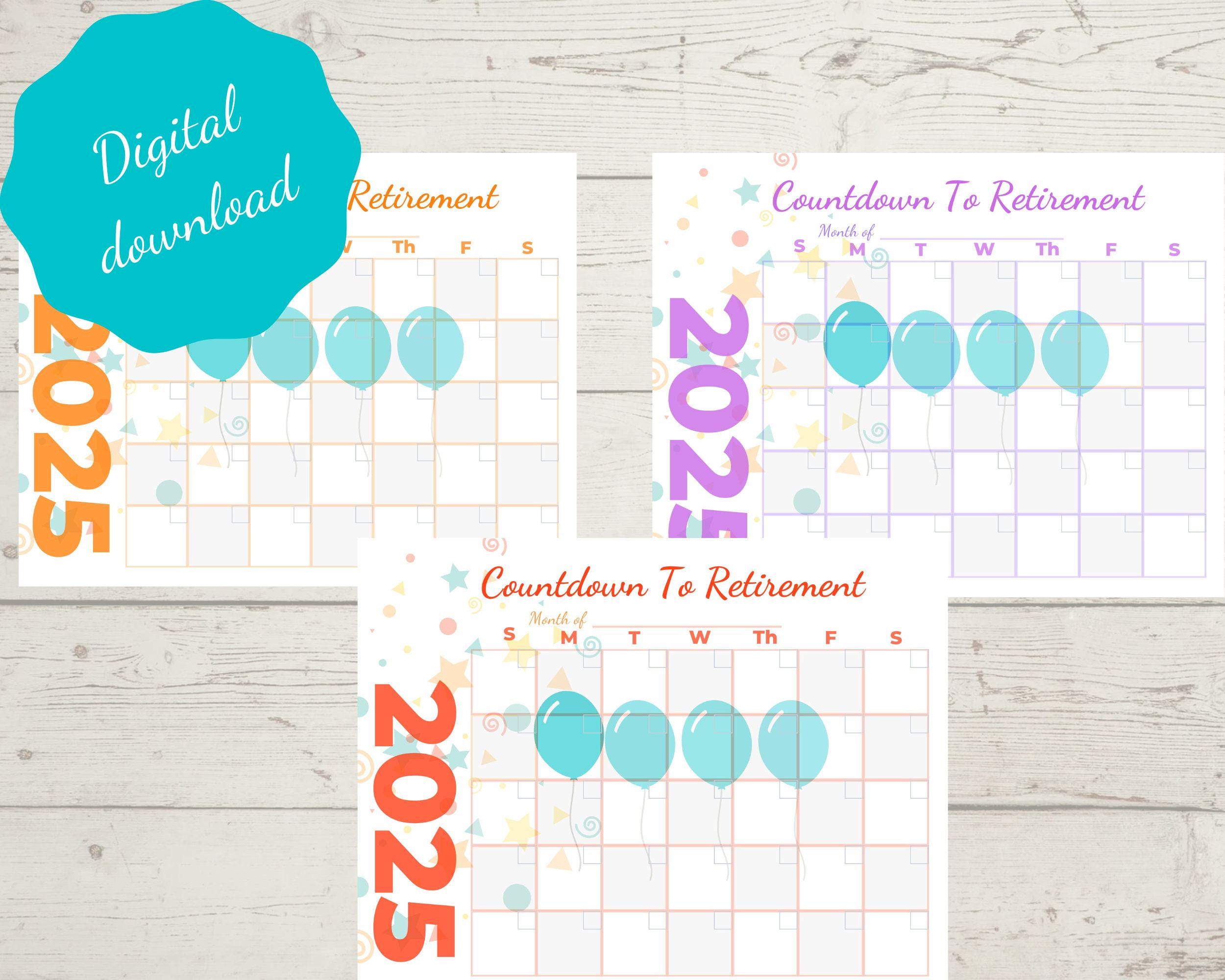 2025 Countdown to Retirement Printable Calendar, Fun Way to Count the ...