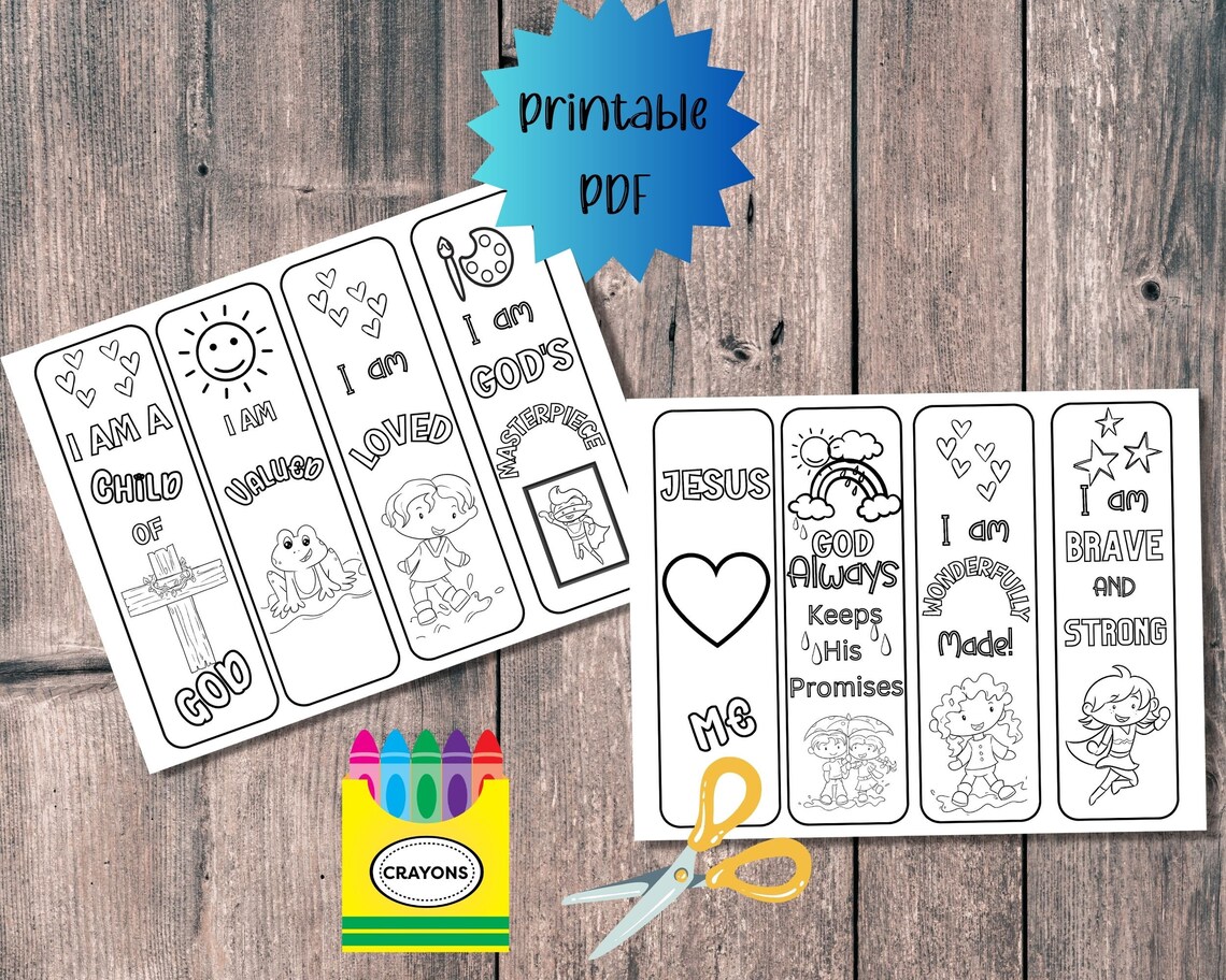8 Kids Coloring Bible Bookmarks, Printable Bible Affirmation Bookmarks ...