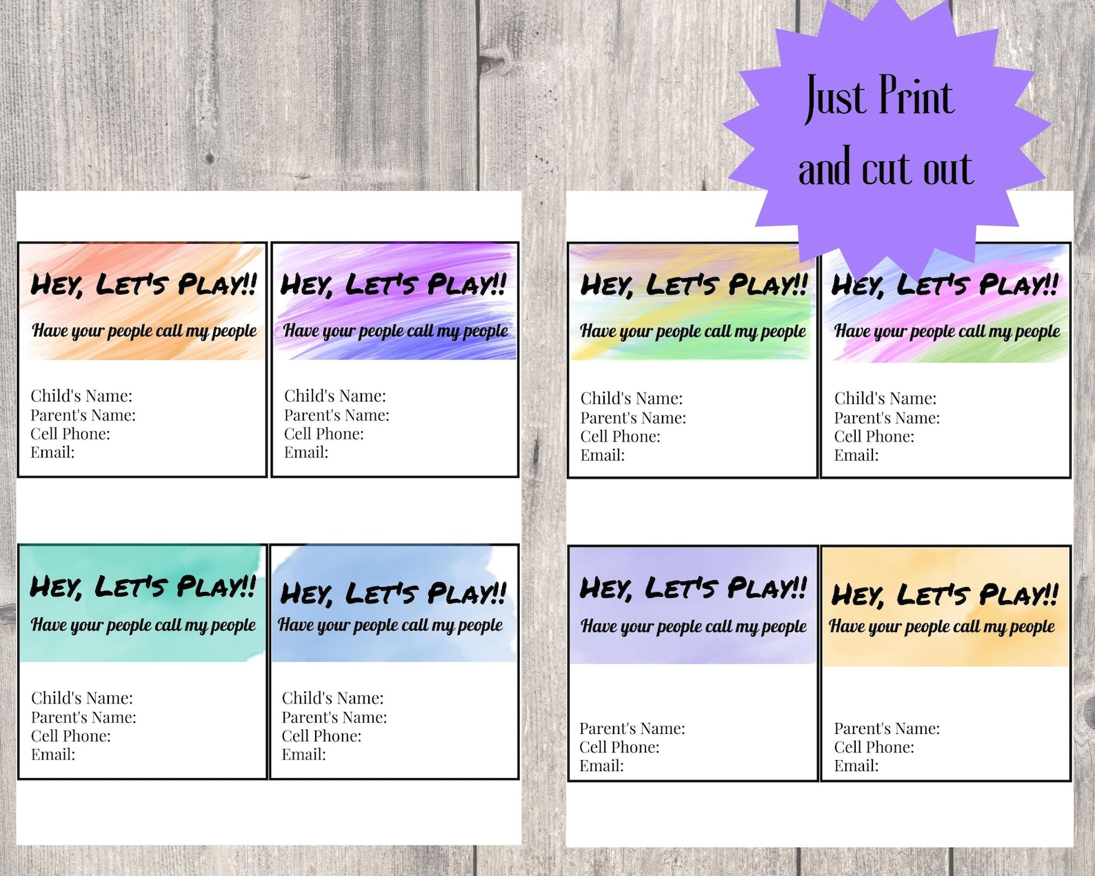Fun, Colorful Play Date Cards for Kids, Printable Playdate Cards, Fun ...