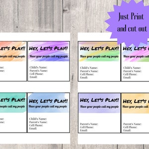 Fun, Colorful Play Date Cards for Kids, Printable Playdate Cards, Fun ...