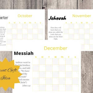 Names and Attributes of God Calendar, Printable 12 Month Calendar, Each ...