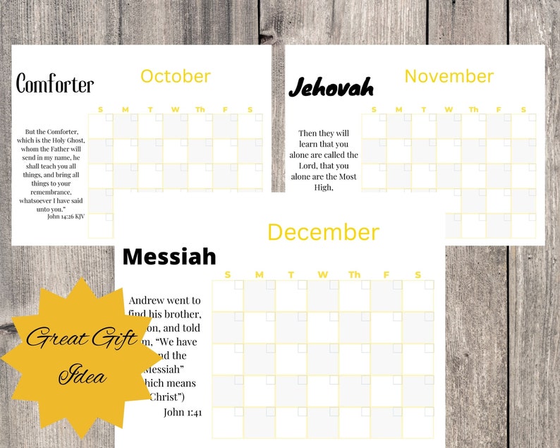 Names and Attributes of God Calendar, Scripture Verse (PDF Pattern) - Etsy