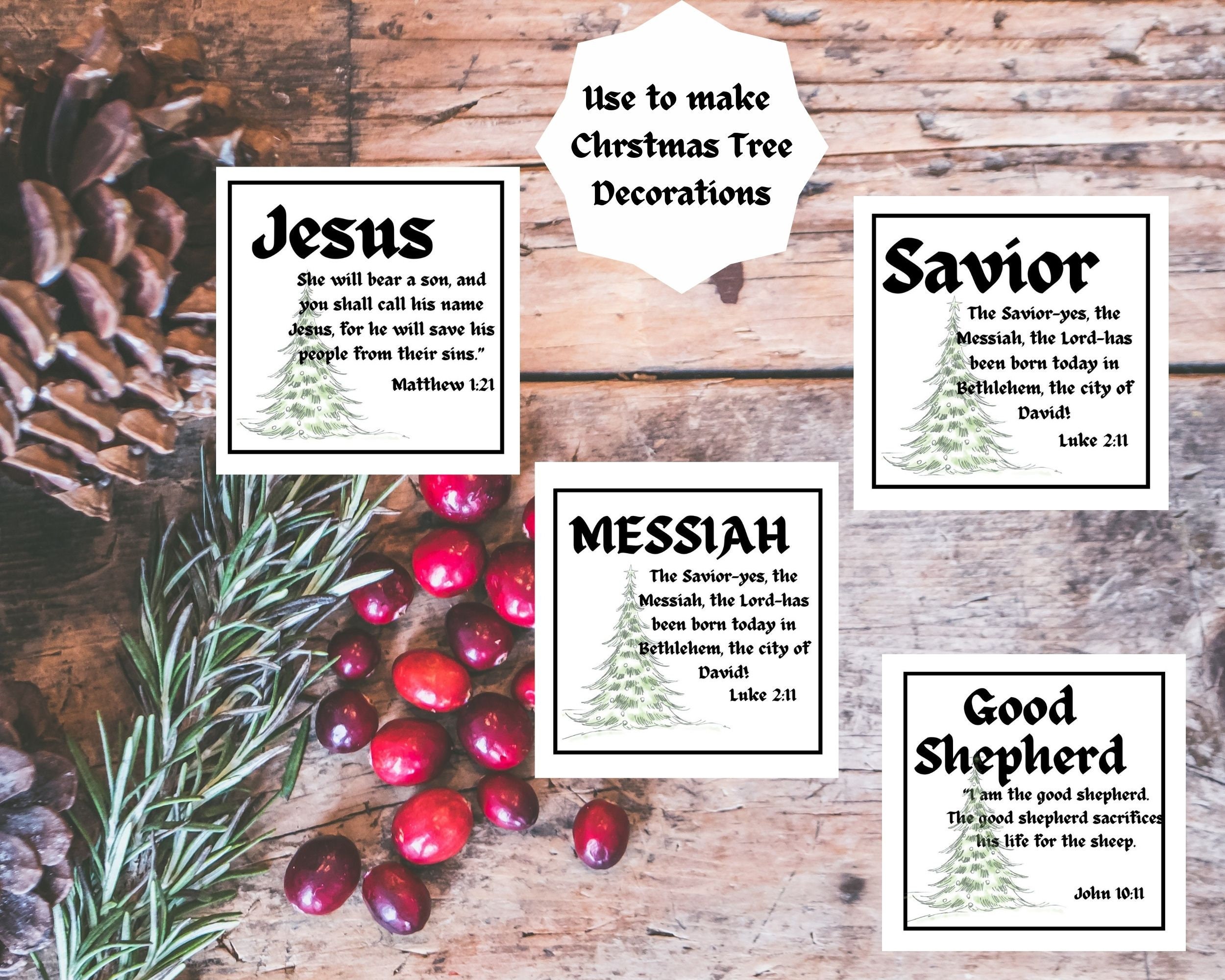 18 Names of Jesus Christmas Notecards, Scripture Verse Ornaments ...