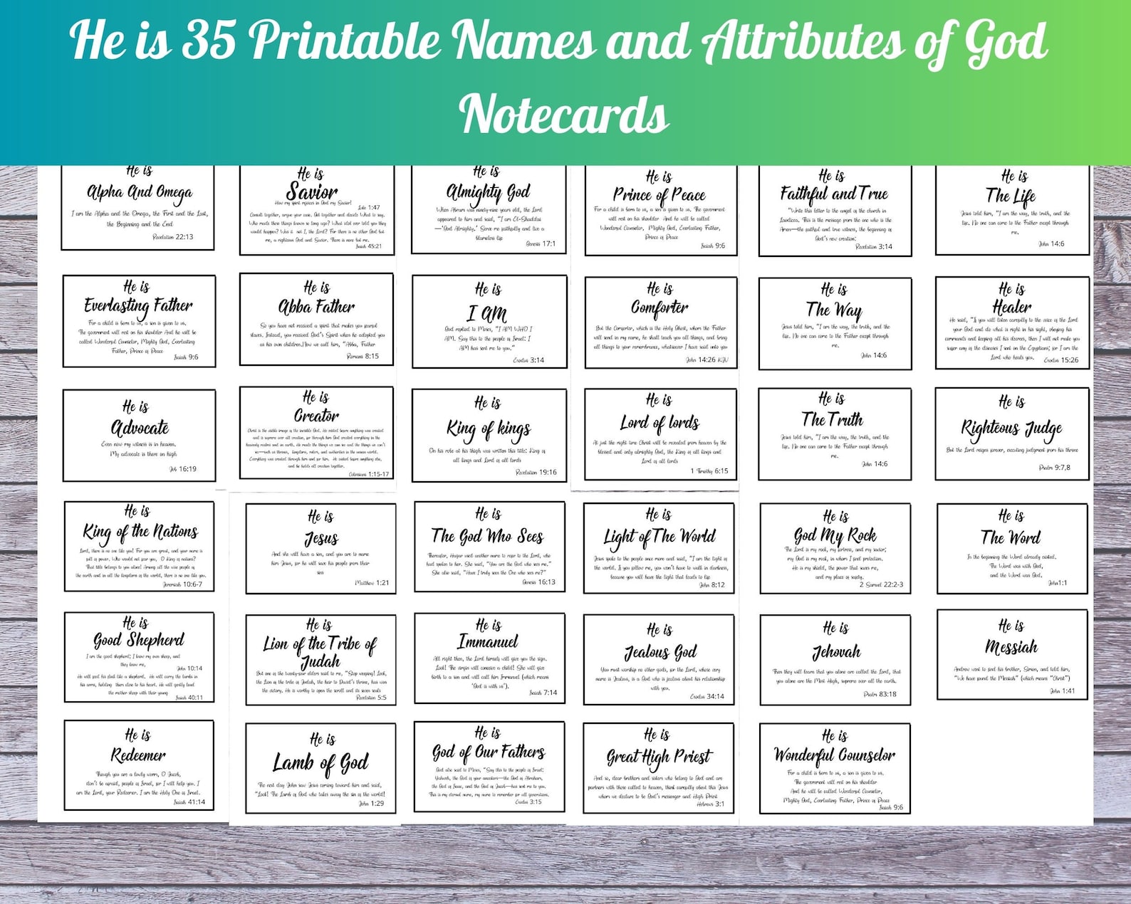He is 35 Names and Attributes of God 3x5 Notecards, Printable Scripture ...