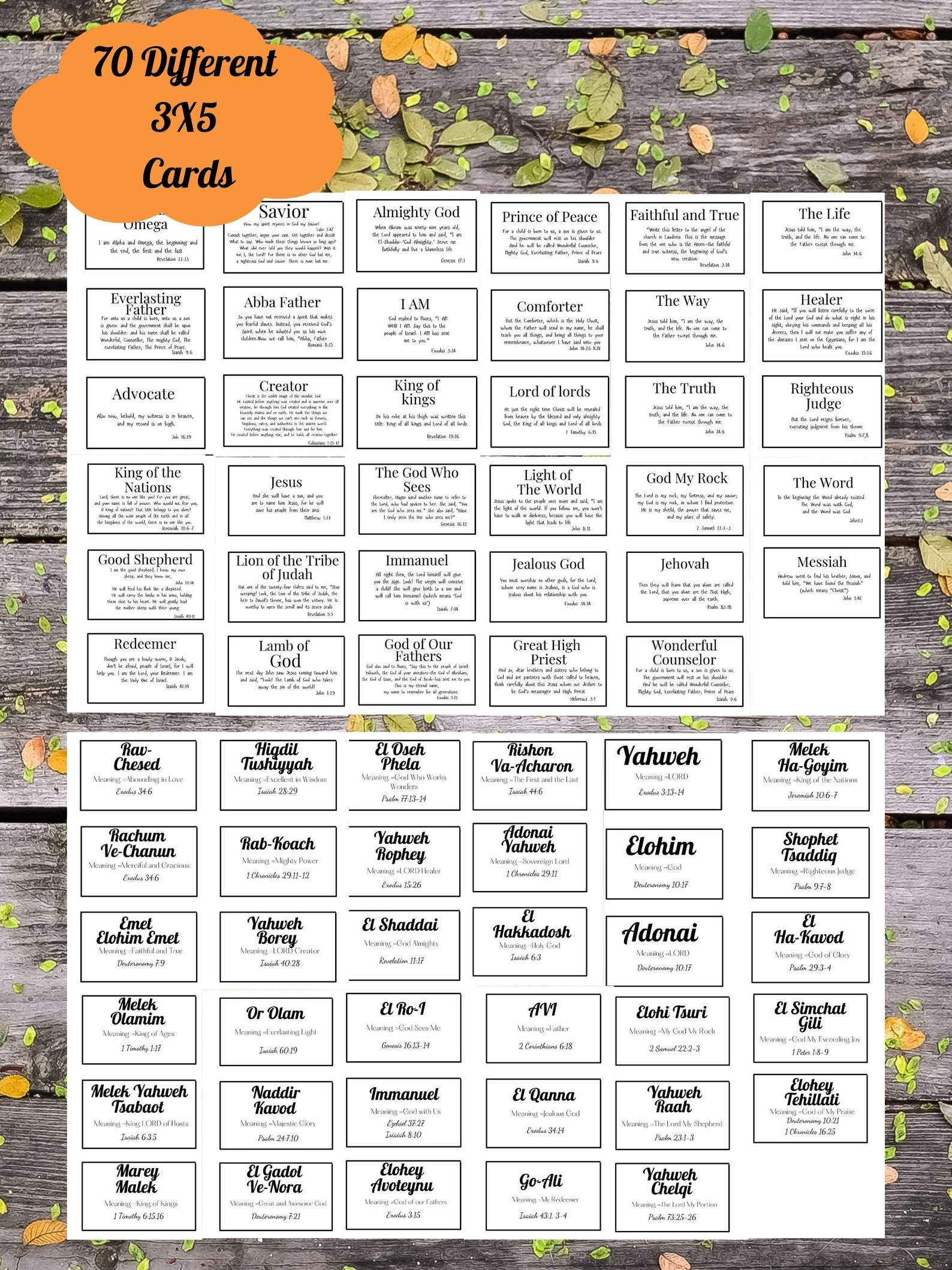 Names of God 3x5 Notecards Bundle, Printable 35 KJV Names of God ...