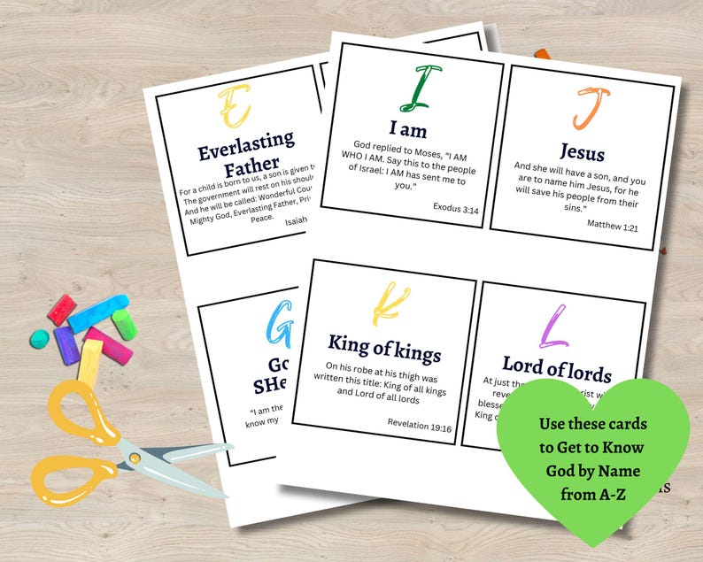 Fun Names and Attributes of God From A-Z Notecards, Printable Scripture ...