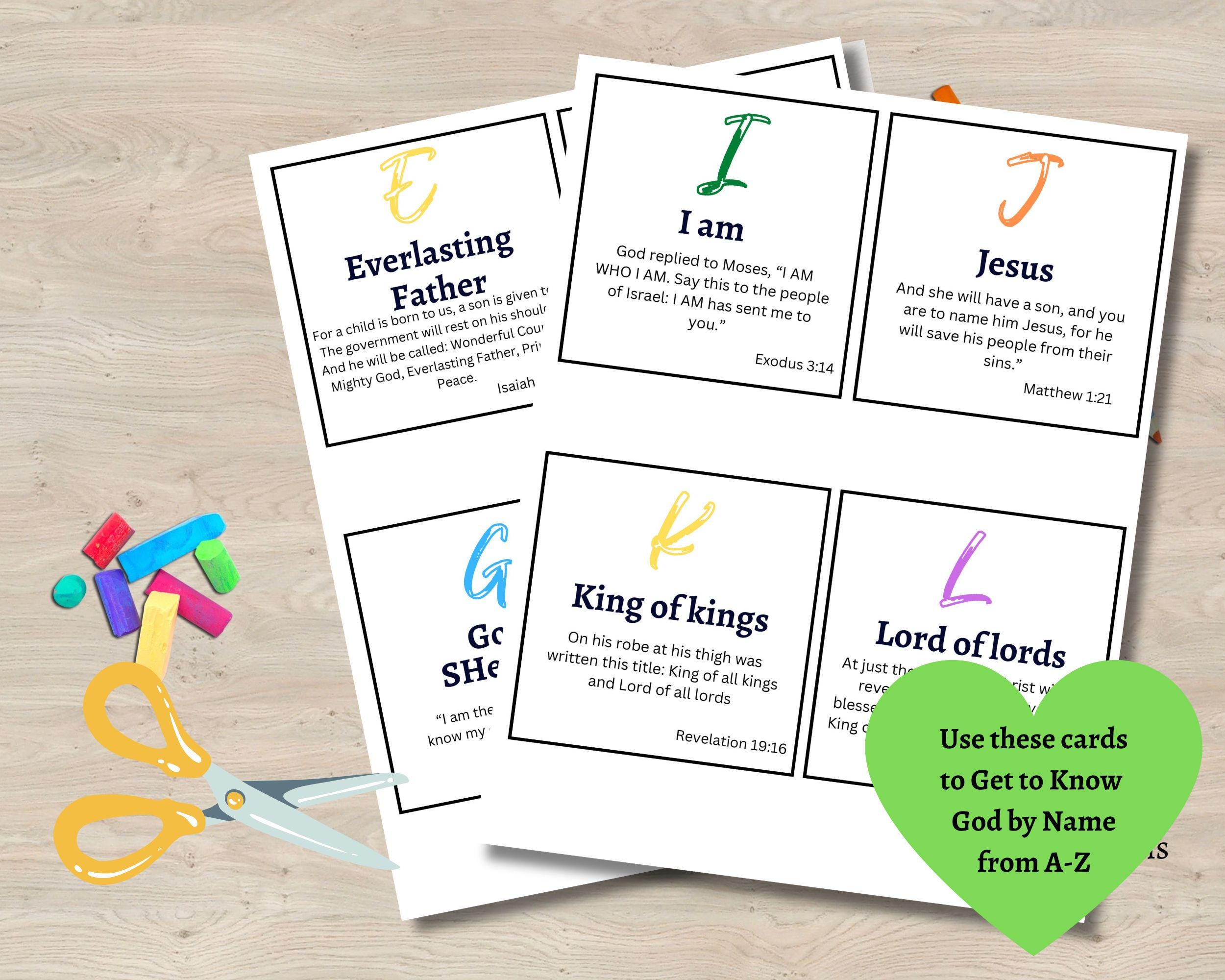 Fun Names and Attributes of God From A-Z Notecards, Printable Scripture ...