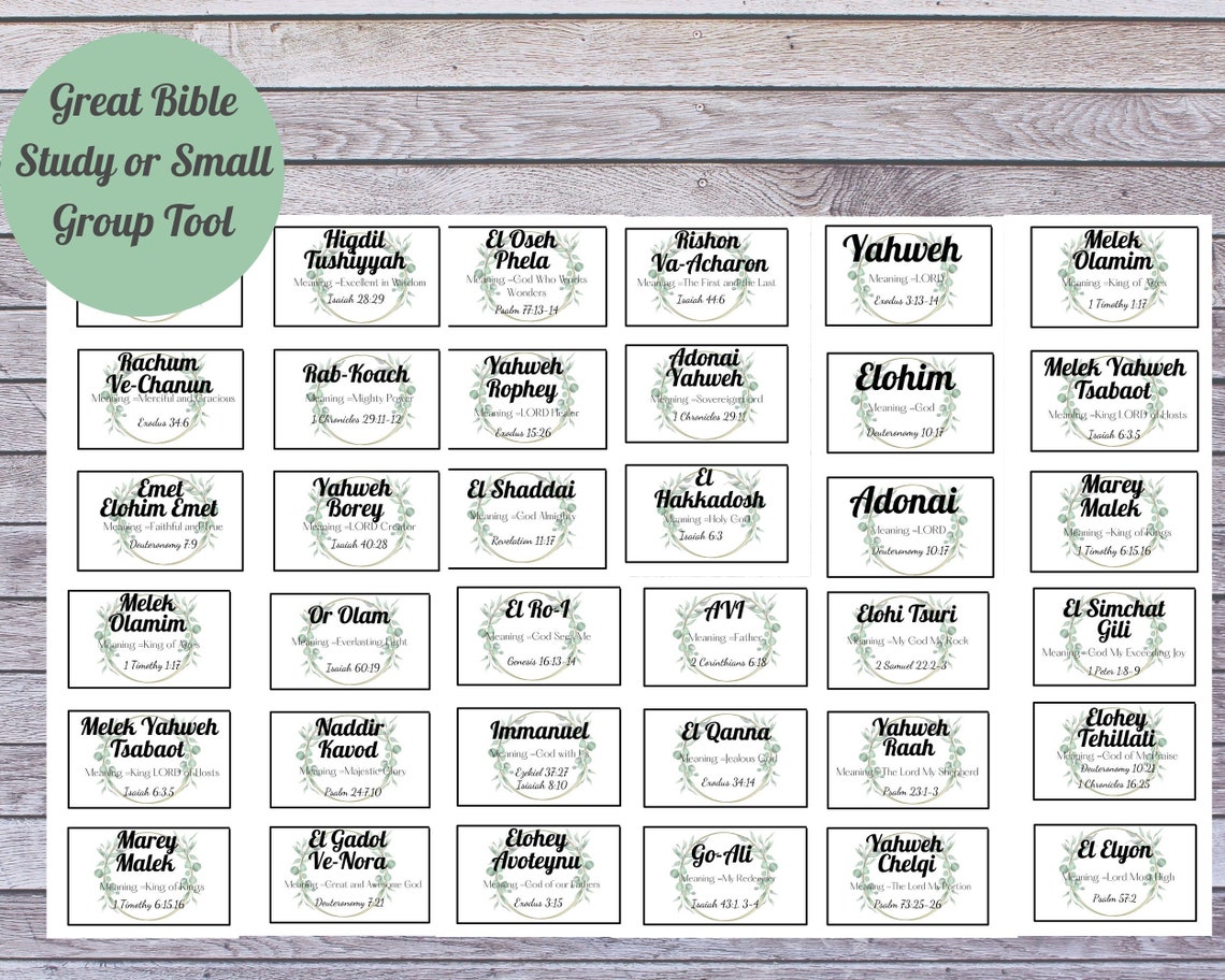 36 Hebrew Names of God 3x5 Notecards, Printable Names of God Notecards ...