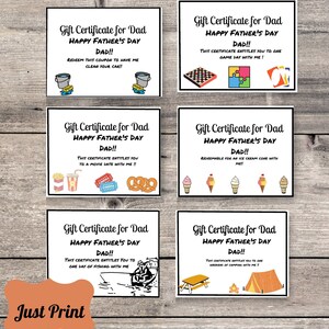 Fun Father's Day Gift Certificates, Printable Gift Certificates, 6 ...