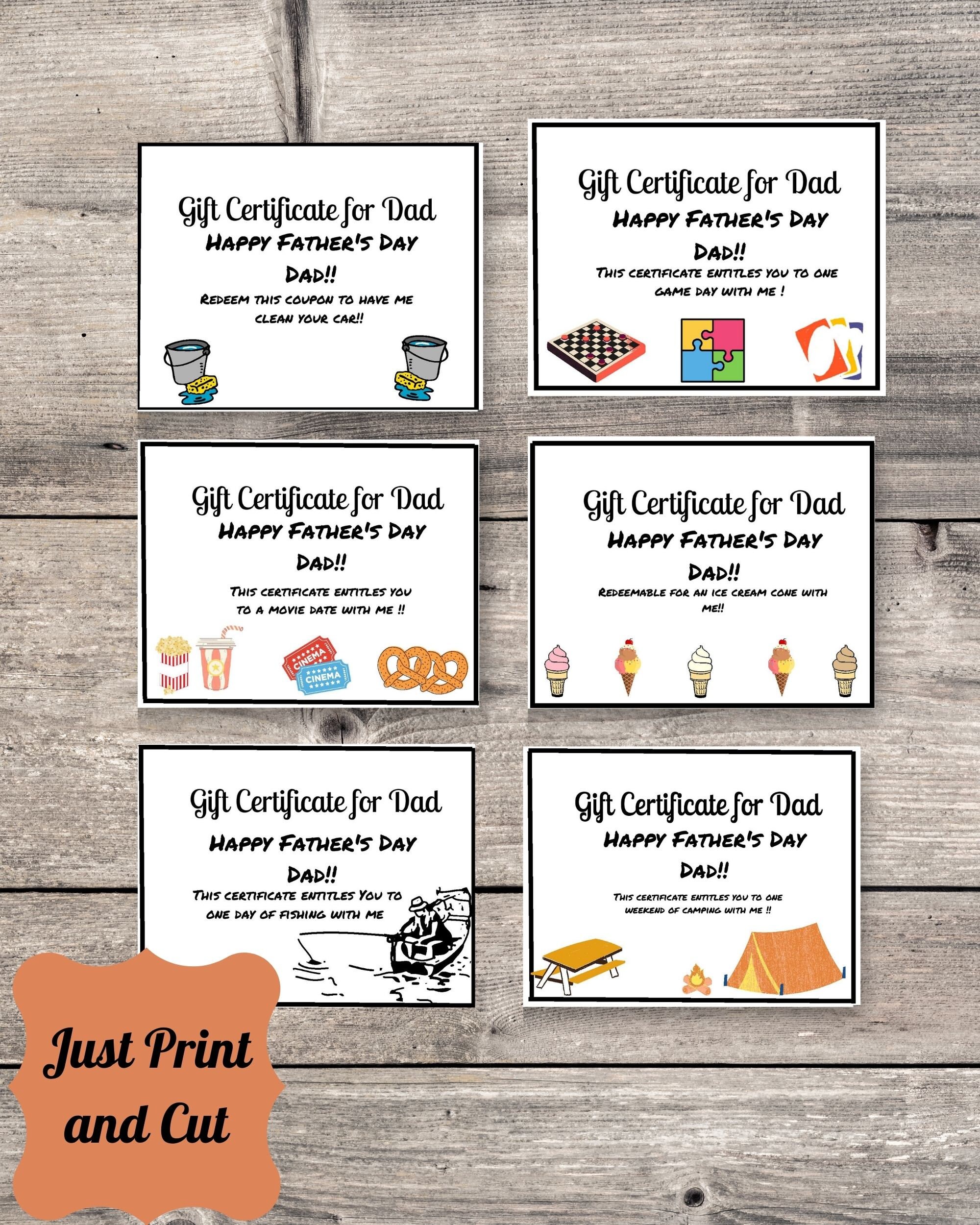 Fun Father's Day Gift Certificates, Printable Gift Certificates, 6 ...