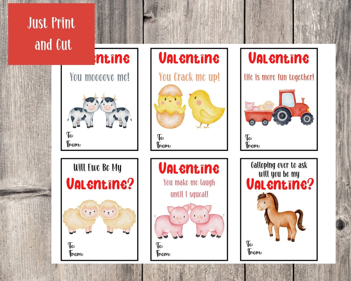 Fun Farm Themed Printable Valentines Cards Are Great for Toddlers, Farm ...