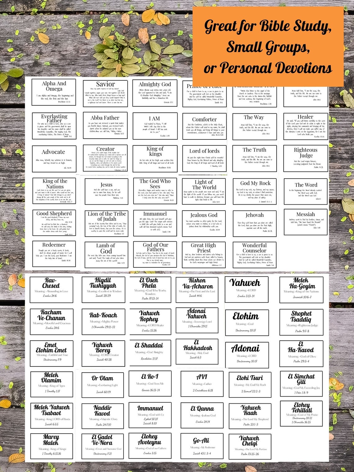 Names of God 3x5 Notecards Bundle, Printable 35 KJV Names of God ...