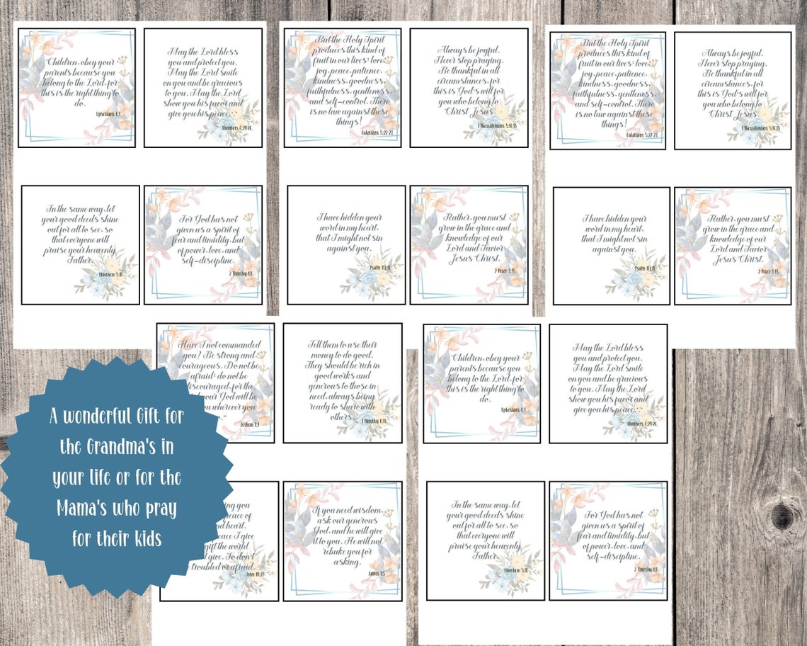 Grandma's Prayer Verse Cards, Floral Scripture, Printable (PDF) - Etsy