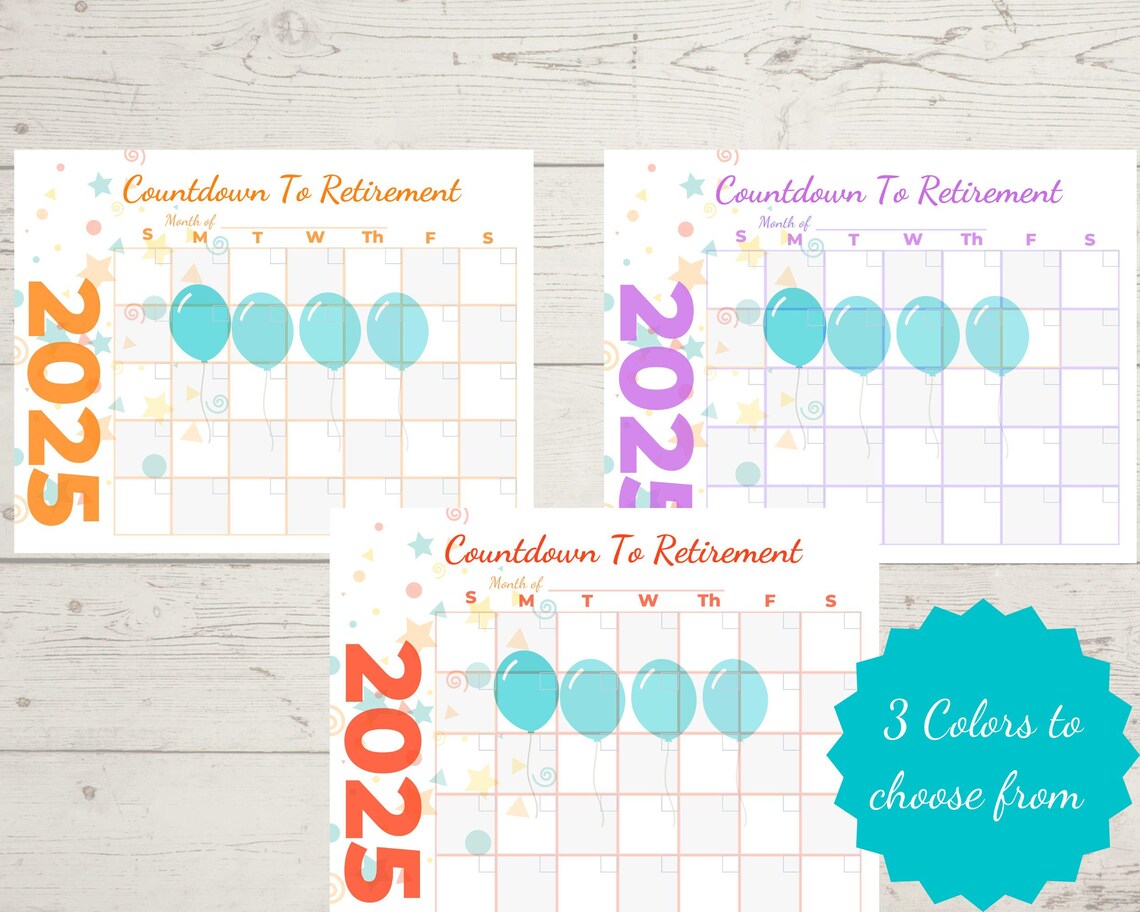 2025 Countdown to Retirement Printable Calendar, Fun Way to Count the ...
