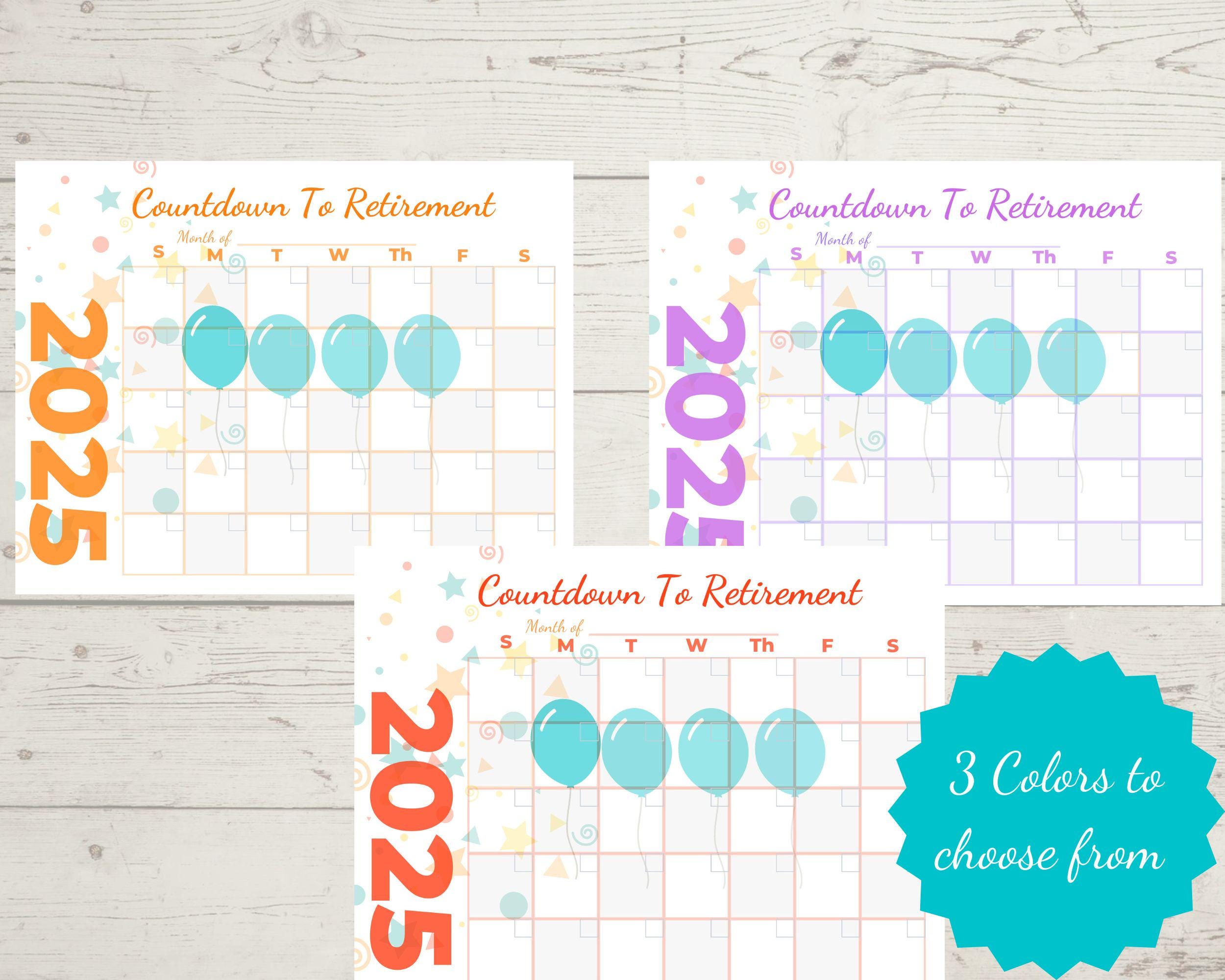 2025 Countdown to Retirement Printable Calendar, Fun Way to Count the ...