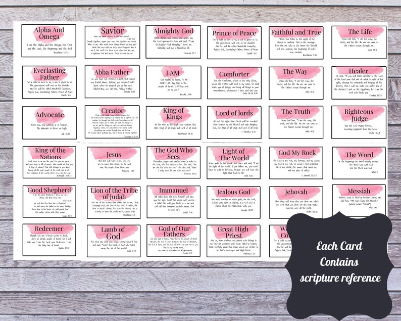 35 Names and Attributes of God 3x5 Notecards, Printable Scripture Verse ...