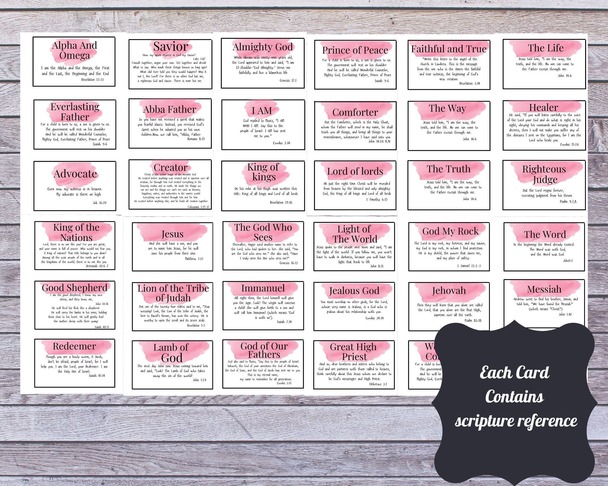 35 Names and Attributes of God 3x5 Notecards, Printable Scripture Verse ...