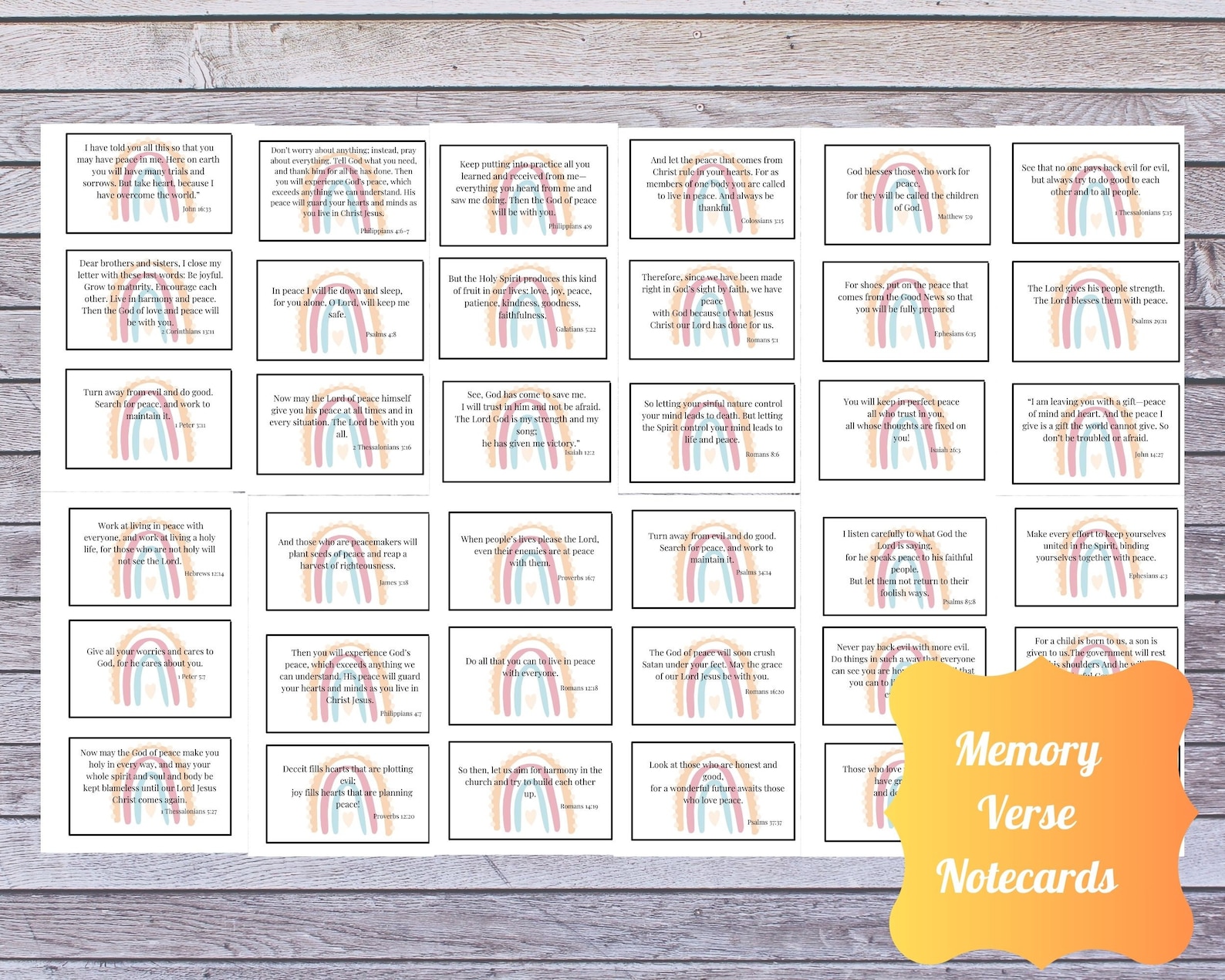 Rainbow Peace Bible Verse Cards, Scripture Notecards (digital Download ...