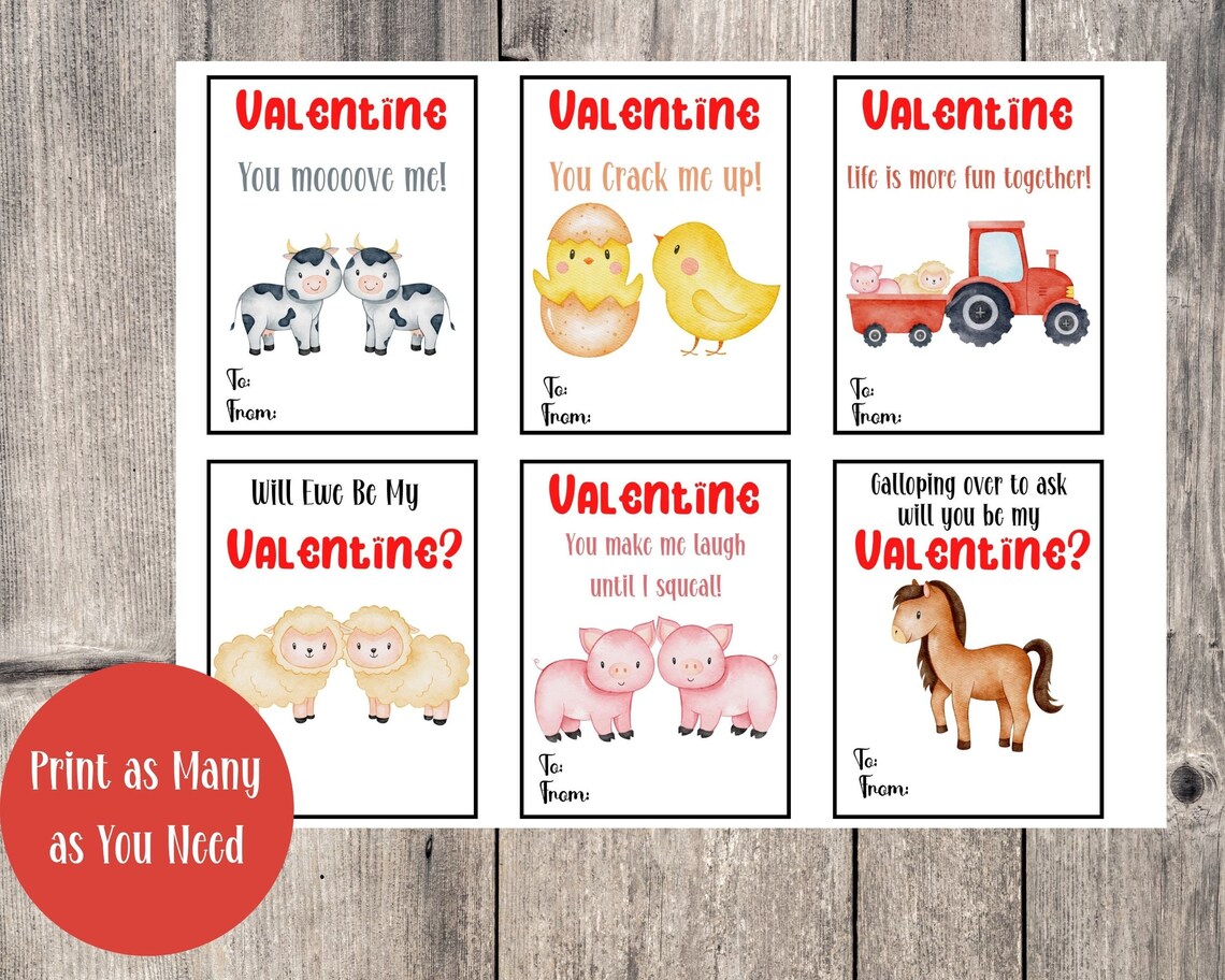 Fun Farm Themed Printable Valentines Cards Are Great for Toddlers, Farm ...
