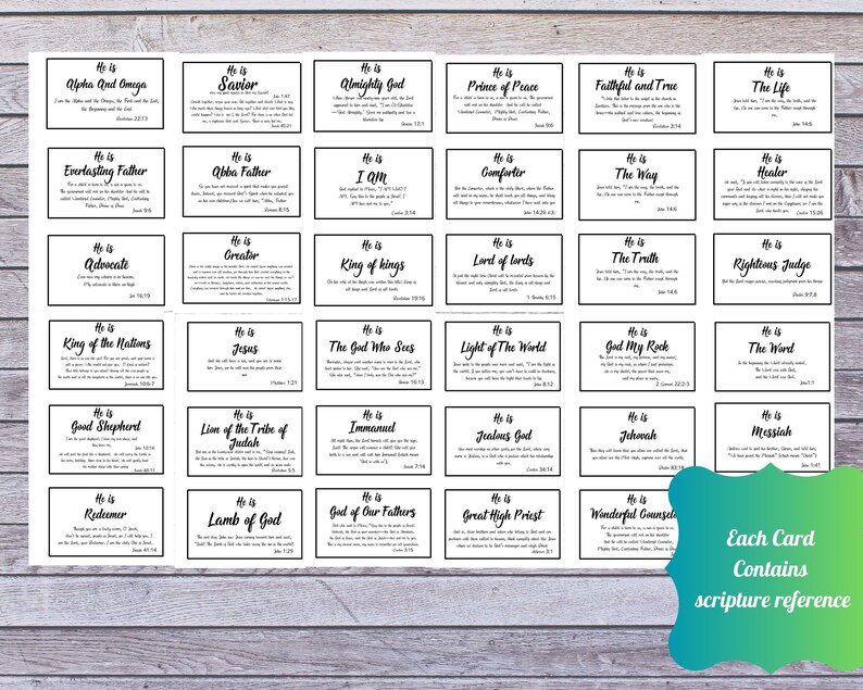 He is 35 Names and Attributes of God 3x5 Notecards, Printable Scripture ...