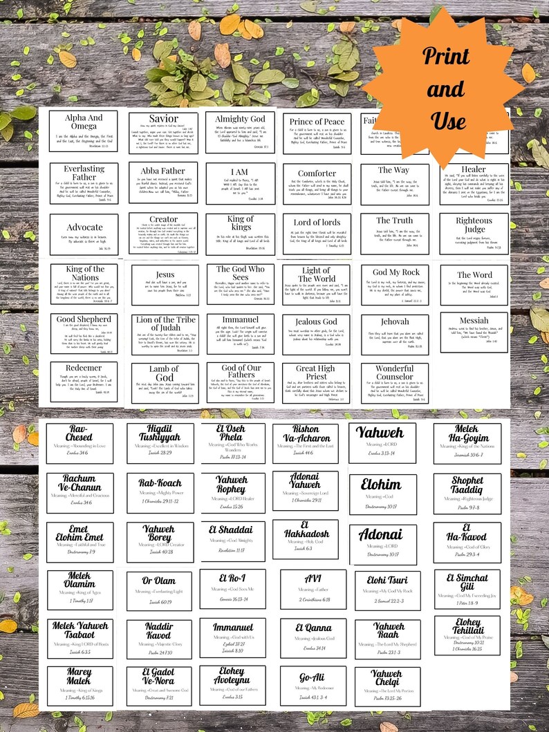 Names of God 3x5 Notecards Bundle, Printable 35 Names of God Notecards ...