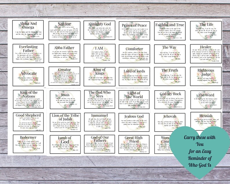 35 Floral Names and Attributes of God 3x5 Notecards, Printable ...