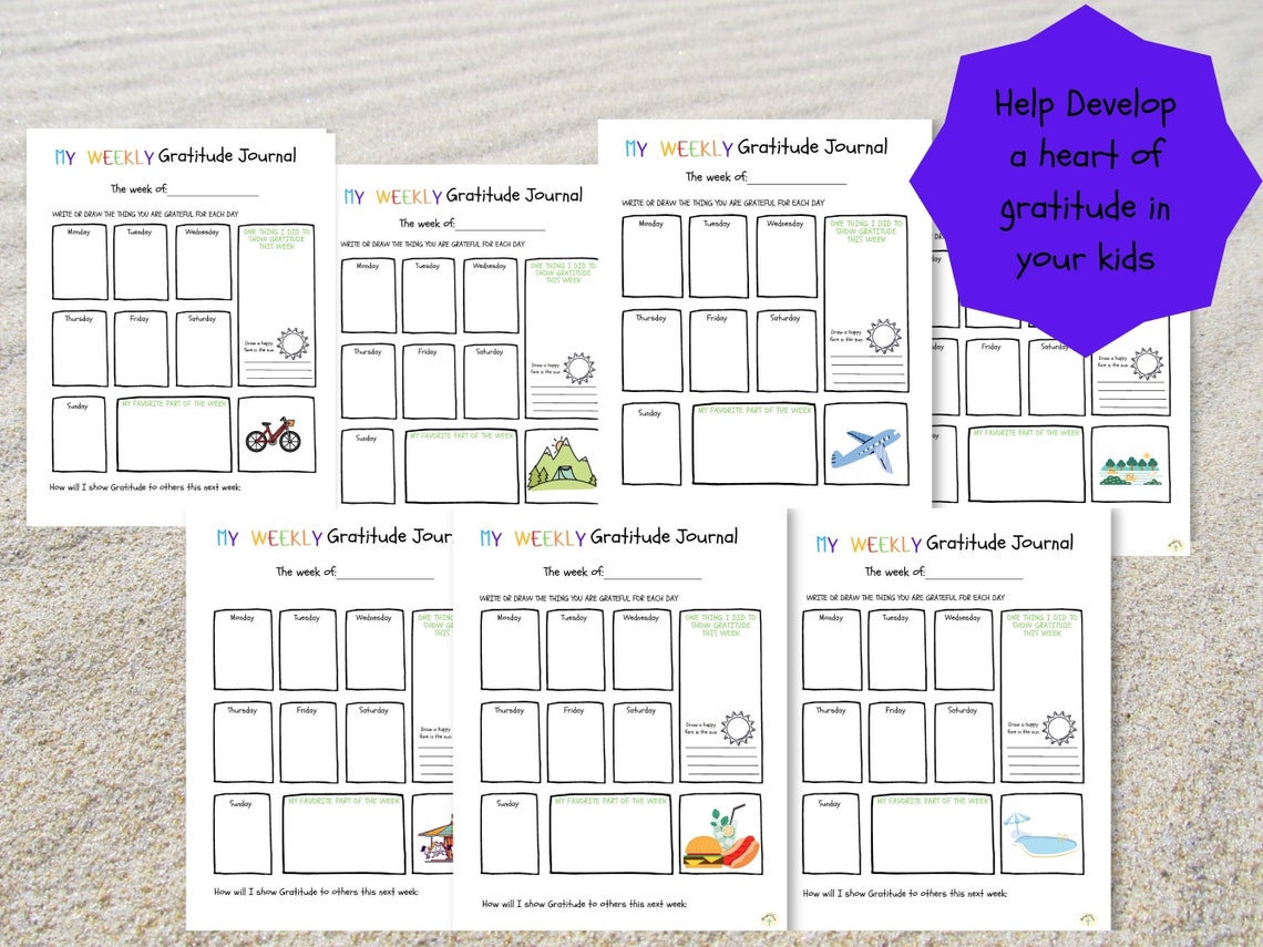 Kids Weekly Gratitude Journal, Printable Gratitude Journal, 7 Different ...