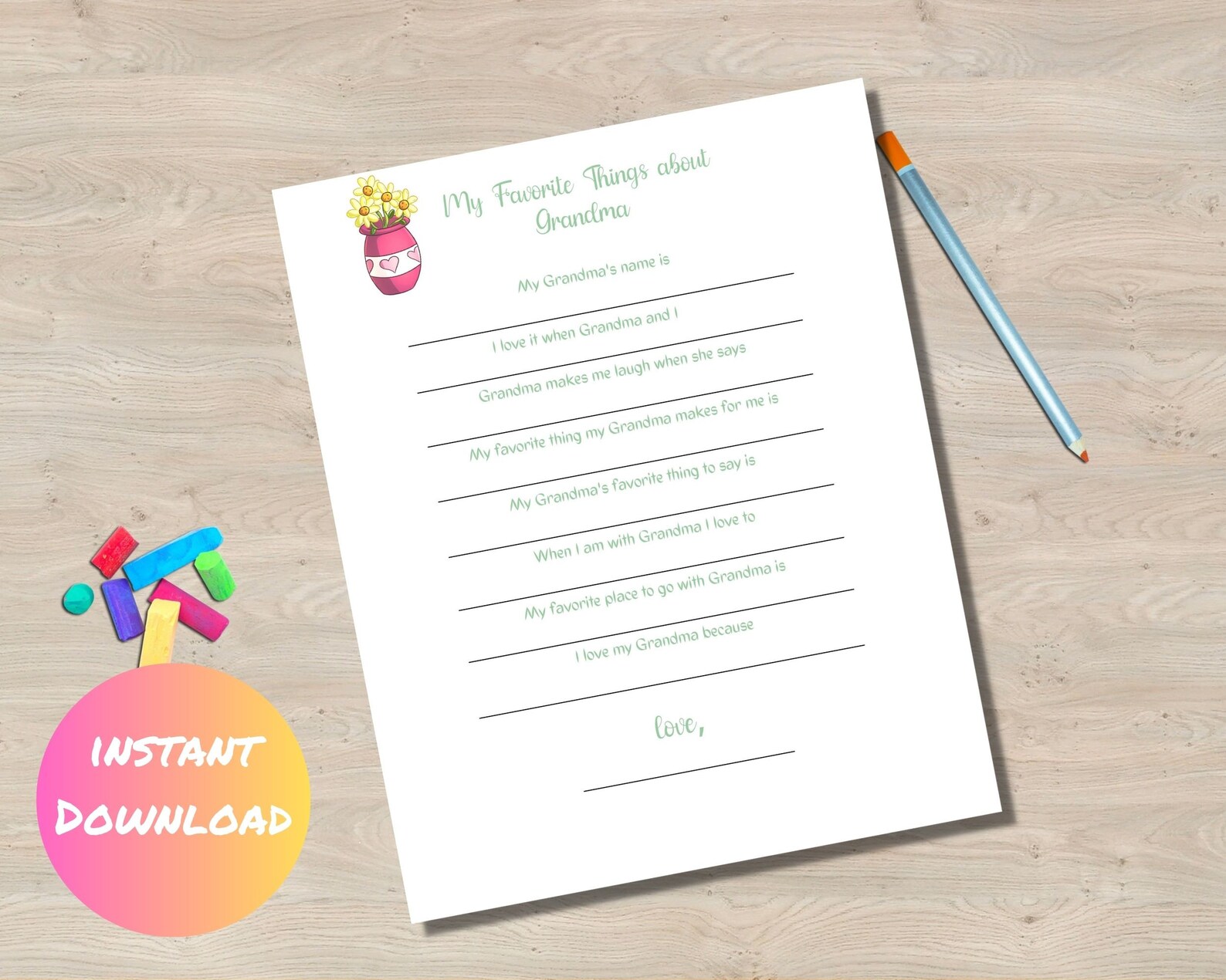 Grandma Questionnaire, Printable Gift, Mother's Day, Grandparents Day ...
