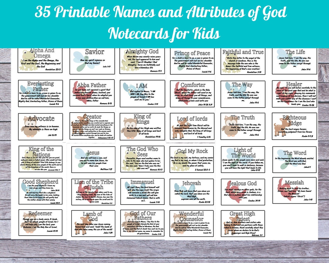 35 Names and Attributes of God for Kids3x5 Notecards, Printable ...