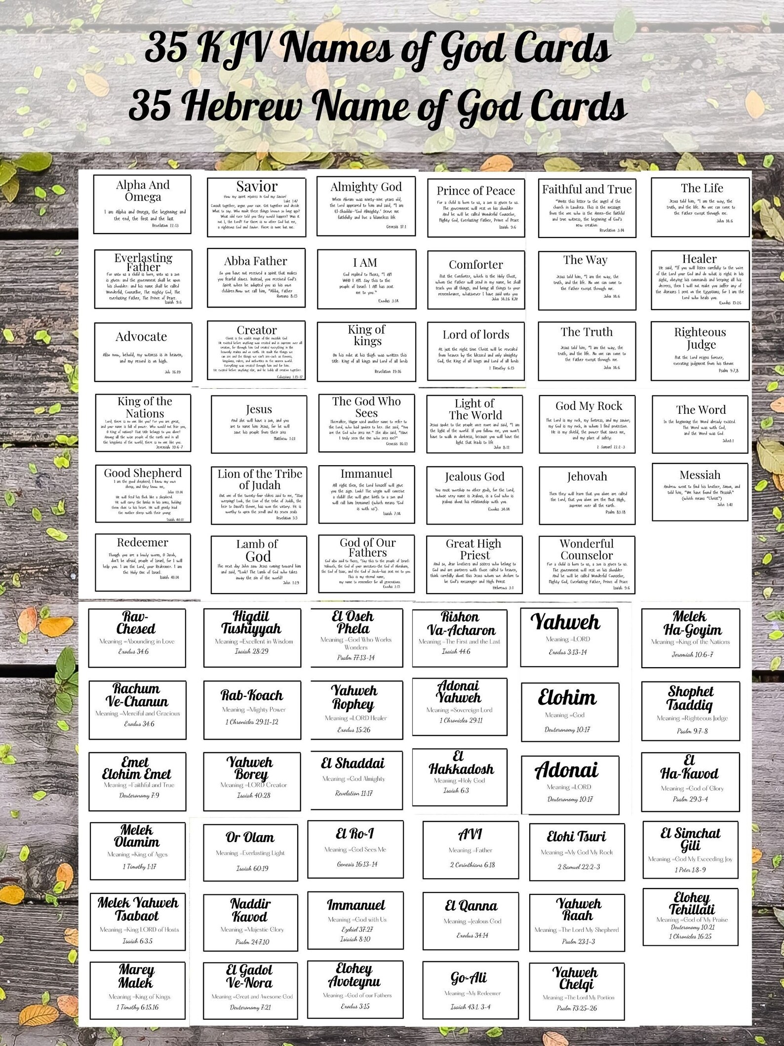 Names of God 3x5 Notecards Bundle, Printable 35 KJV Names of God ...