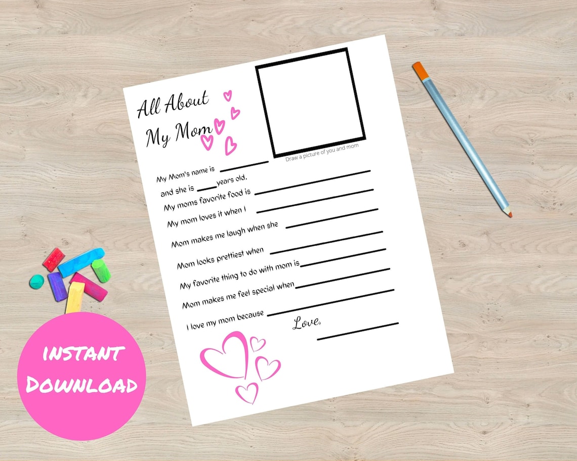 Printable All About My Mom Questionnaire Mother's Day - Etsy