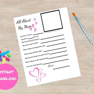 All About My Mom Questionnaire, Mother's Day Craft (printable PDF) - Etsy