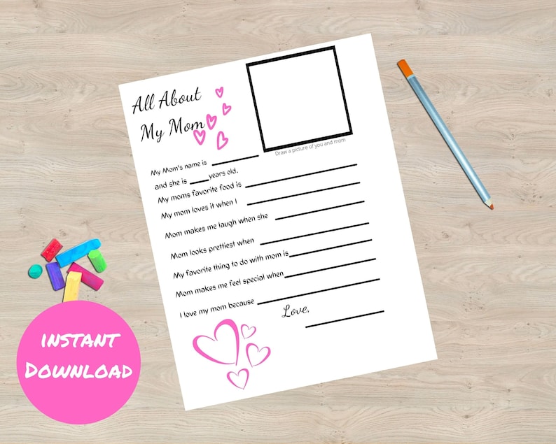 Printable All About My Mom Questionnaire, Mother's Day Questionnaire ...