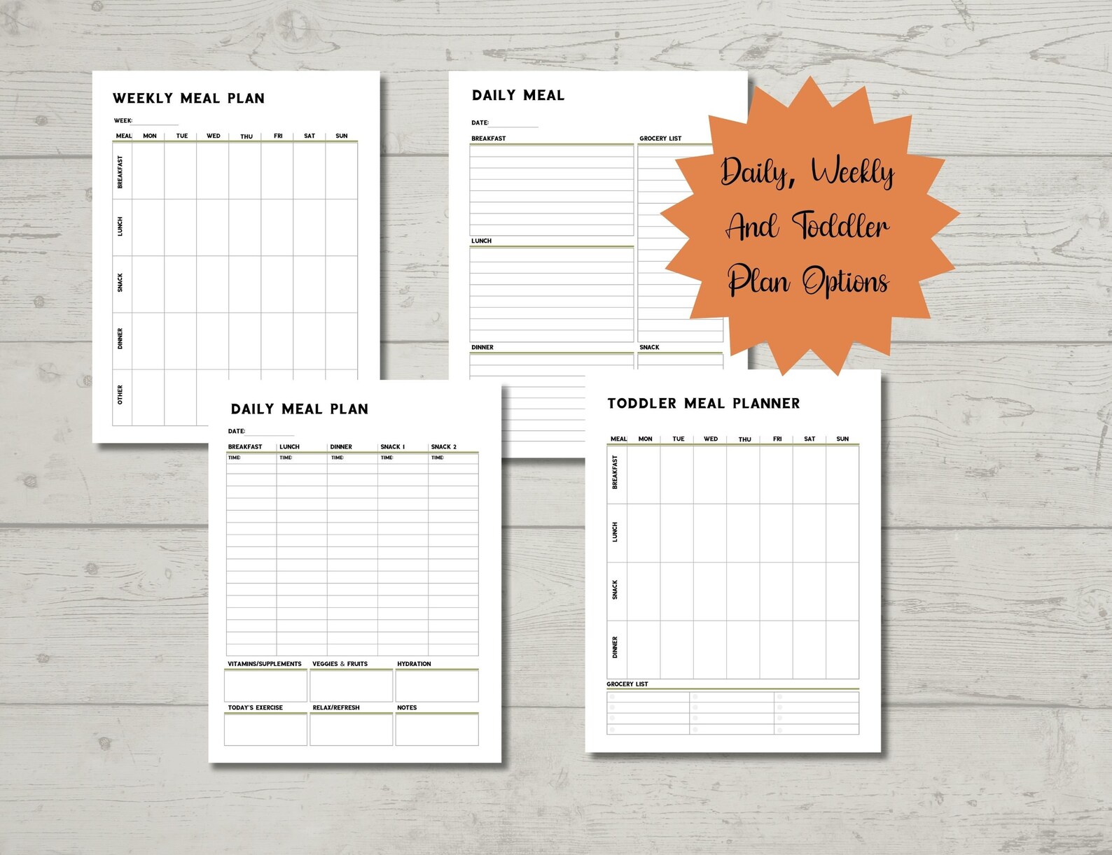 Meal Planner Bundle, Printable Daily, Weekly, Monthly Meal Planner ...