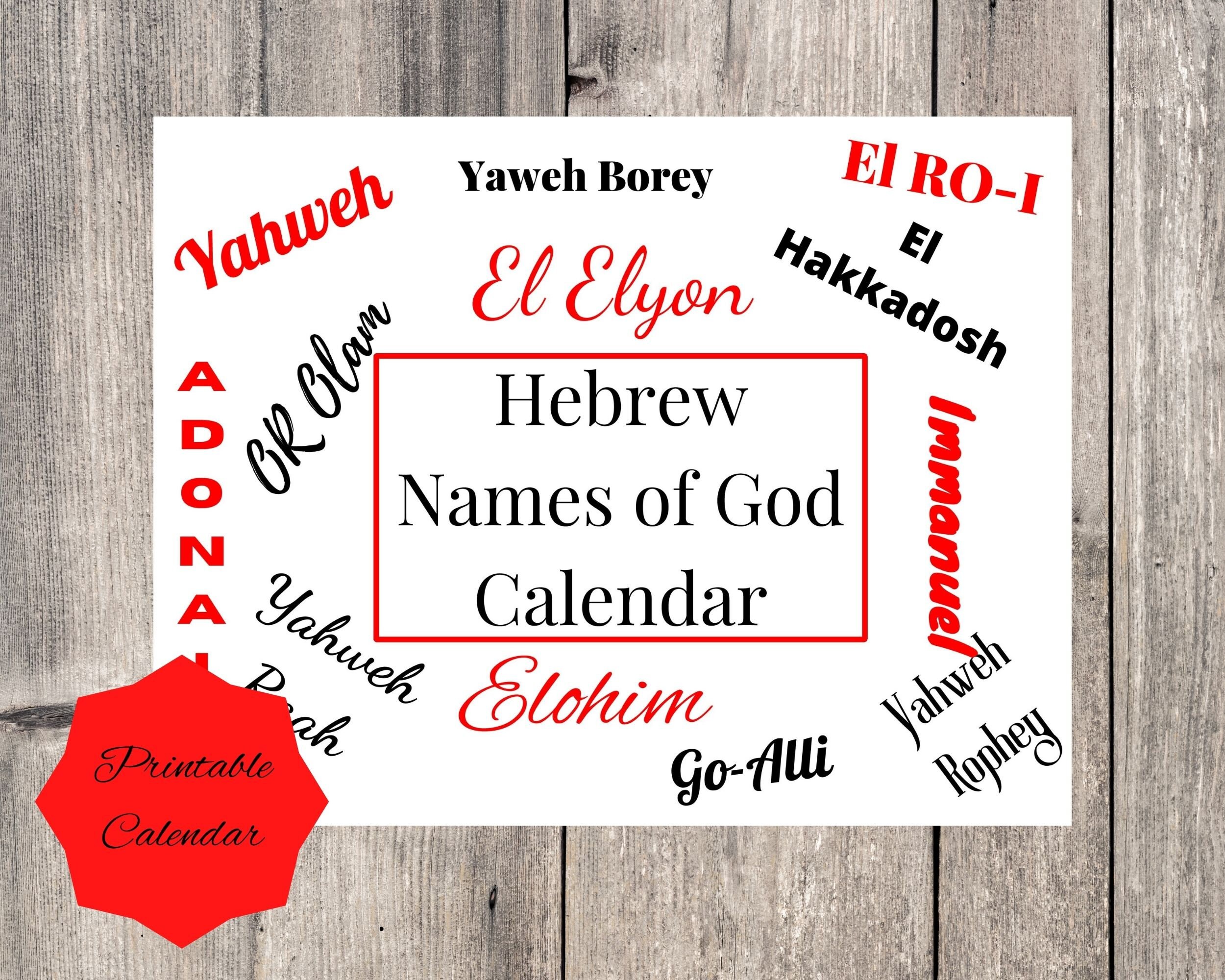 Hebrew Names of God Calendar, Scripture Verse (printable PDF) - Etsy