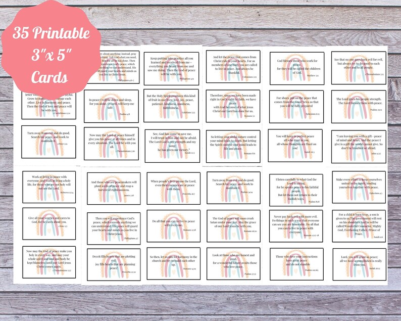 42 Rainbow Peace Memory Verse Notecards Printable Scripture - Etsy