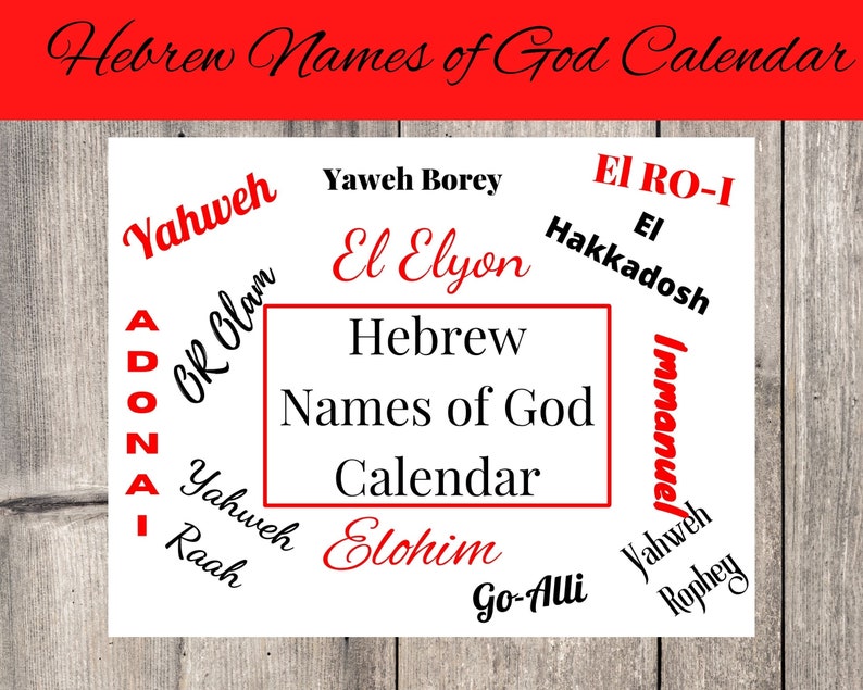Hebrew Names of God Calendar, Scripture Verse (printable PDF) - Etsy