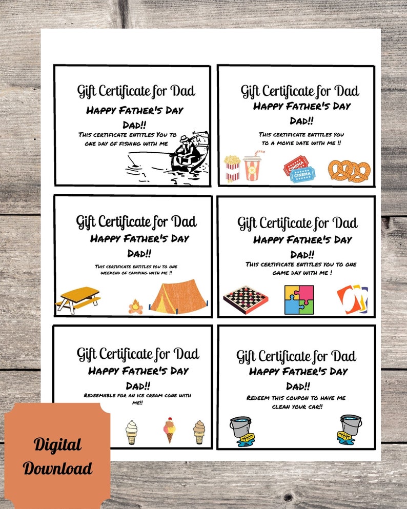 Fun Father's Day Gift Certificates, Printable Gift Certificates, 6 ...