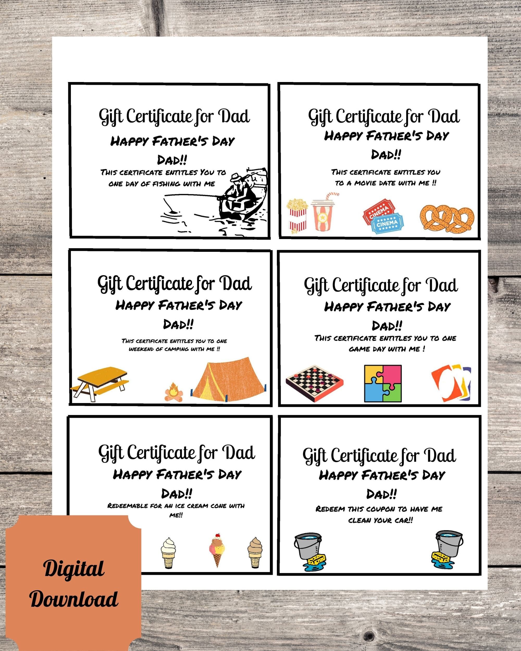 Father's Day Gift Certificates, Activities for Dad and Kids (printable ...