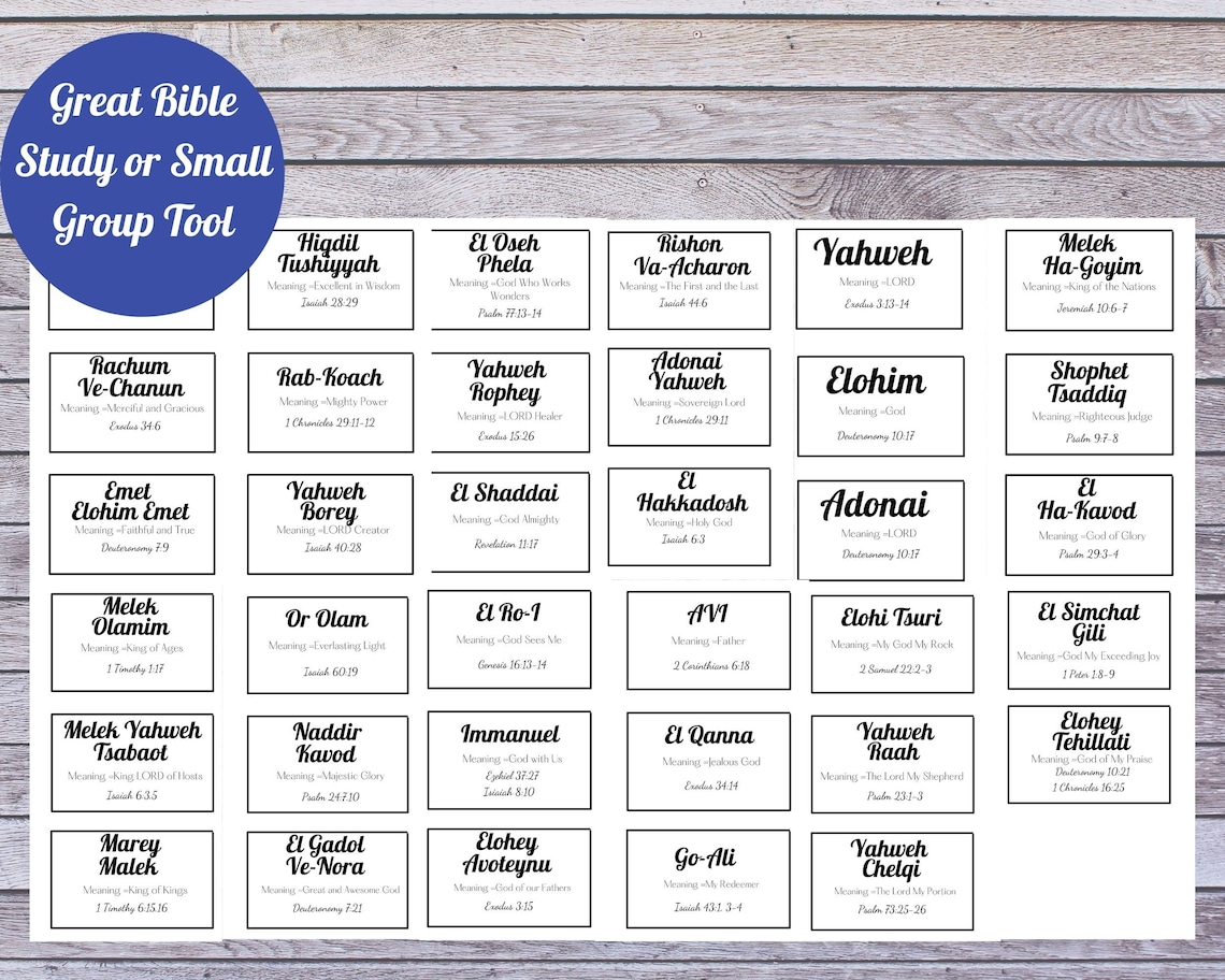35 Hebrew Names of God 3x5 Notecards, Printable Names of God Notecards ...