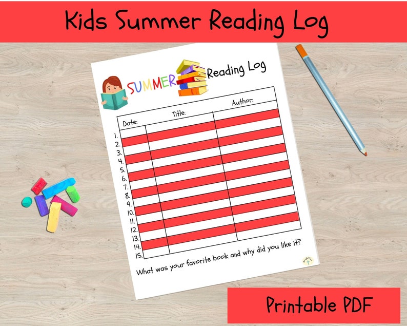 Colorful Reading Log Printable Summer Fun for the Kids. | Etsy