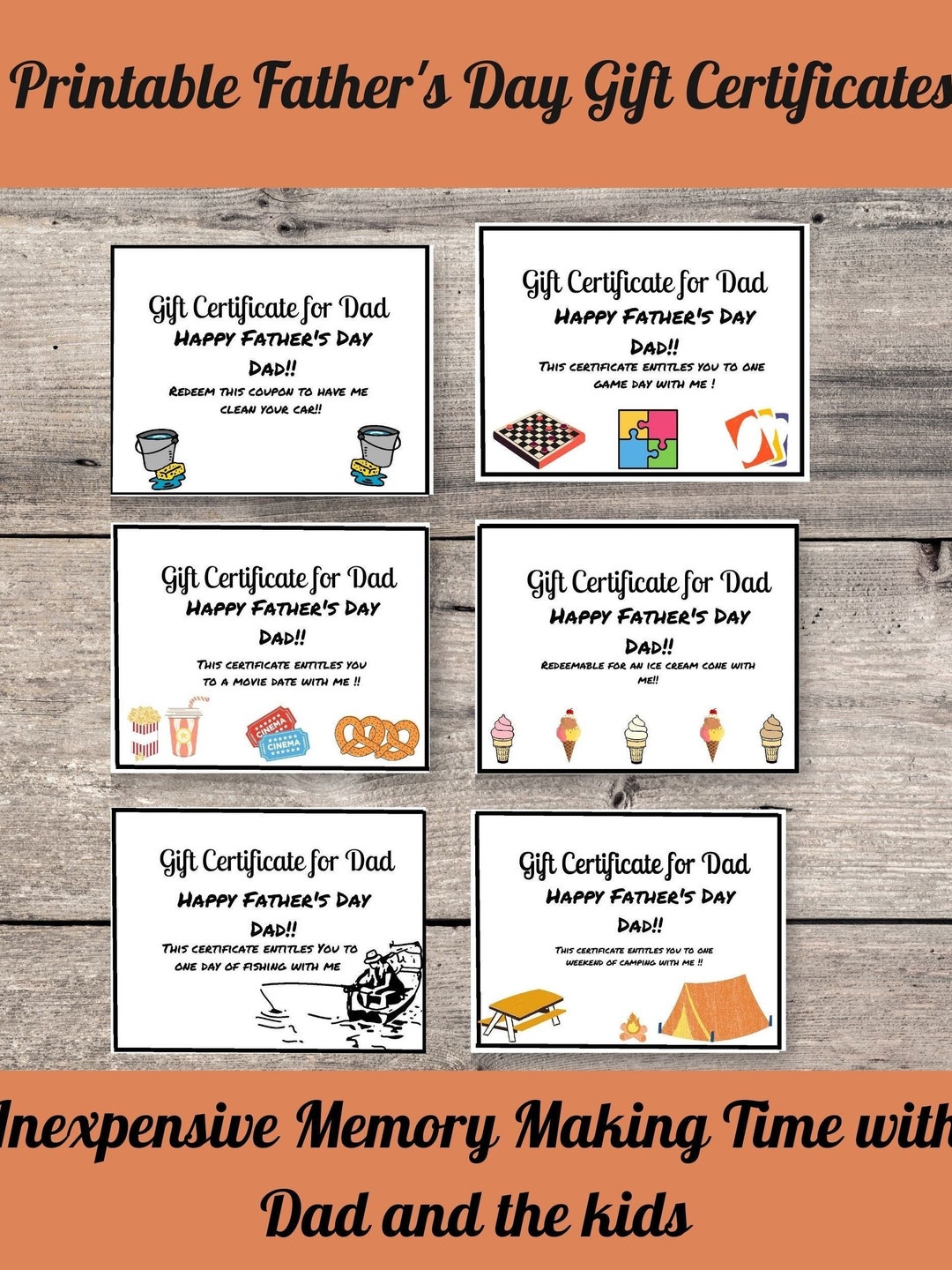 Fun Father's Day Gift Certificates, Printable Gift Certificates, 6 ...